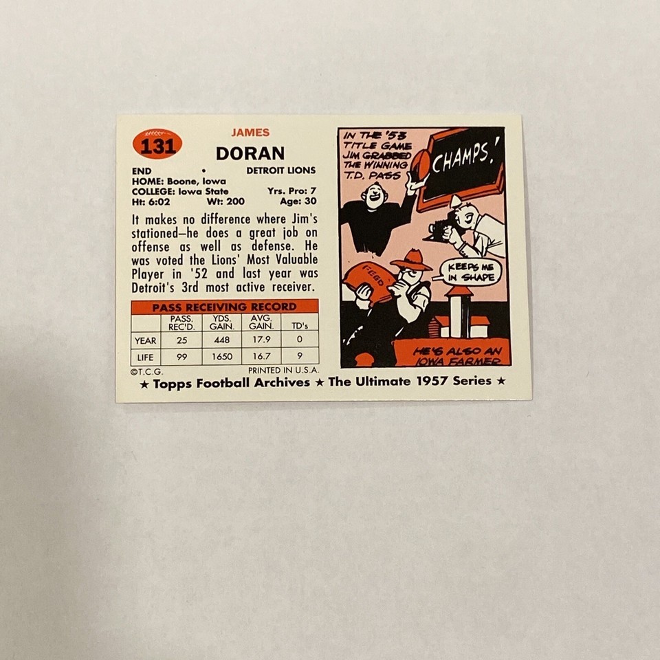 1994 Topps Archives Gold 1957 Football #131 Jim Doran Detroit Lions | eBay