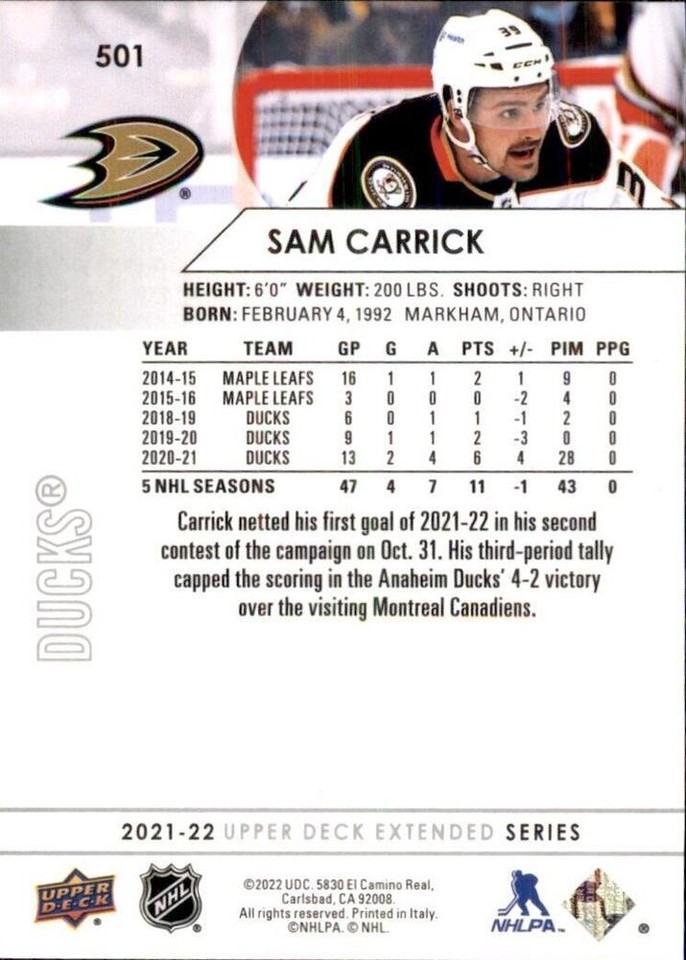 2021 Upper Deck #501 Sam Carrick mint / near mint | eBay
