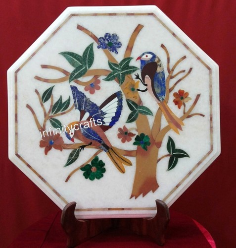 Octagon Marble Coffee Table Top Birds Design Inlay Work Sofa Side Table ...
