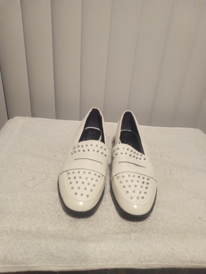 Circus Sam Edelman White Studded Croc Embossed Slip On Women's Loafers ...