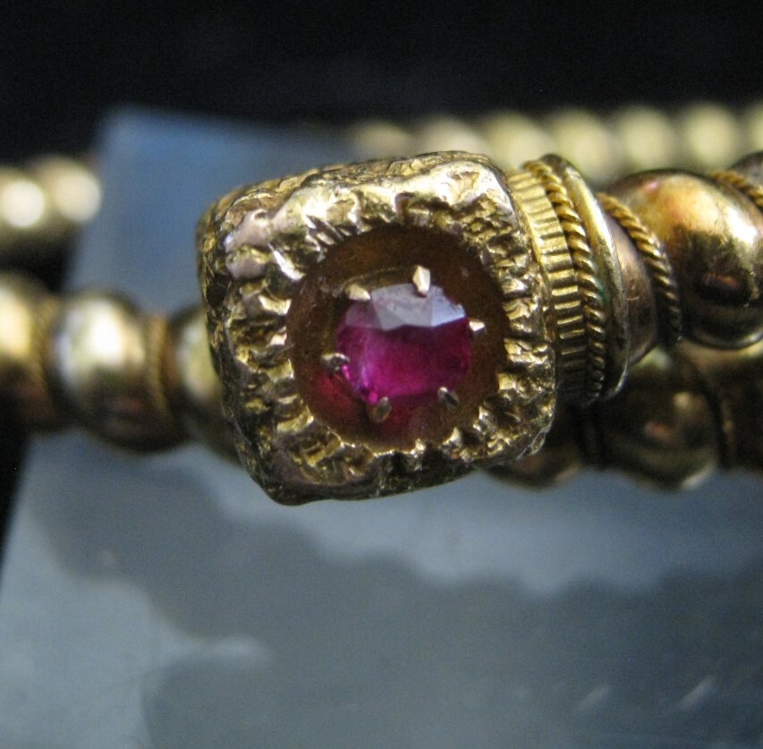 14K Gold Etruscan Revival PAT'D AUG 21, 83 Bypass Bracelet w/ .2C ...