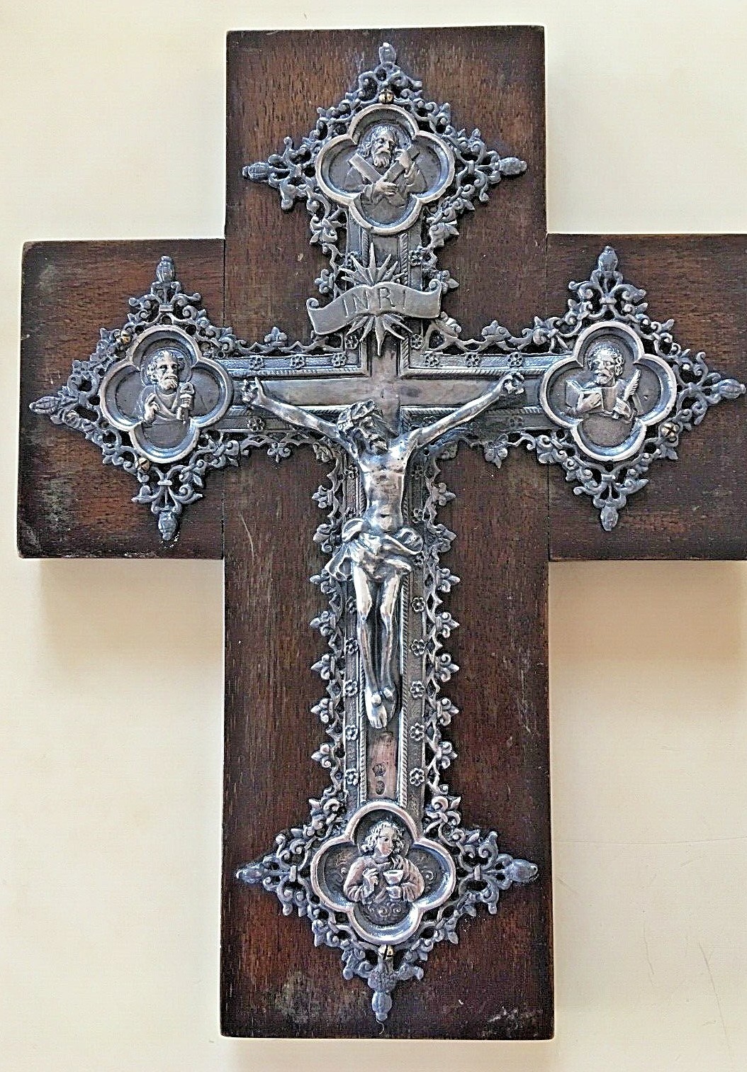 ANTIQUE RARE HANDMADE STERLING SILVER CATHOLIC CROSS on WOOD! | eBay