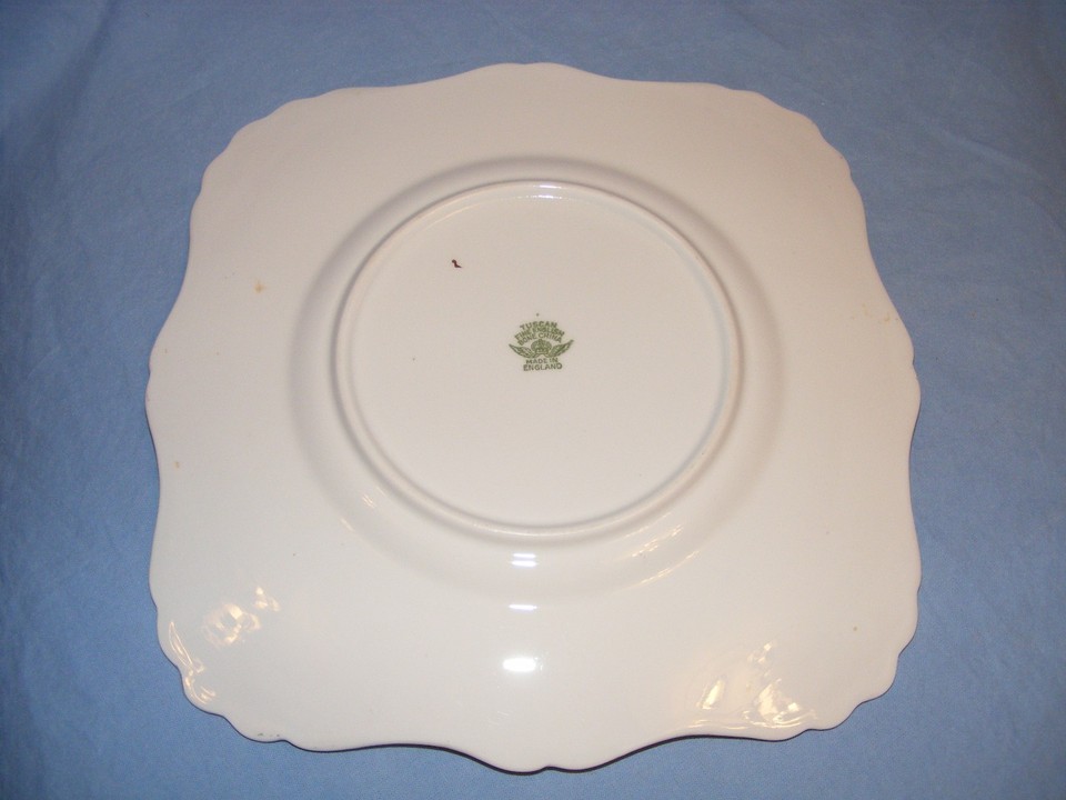 Vintage Tuscan Square Cake Plate 9 Inch English China Bird Blue White ...