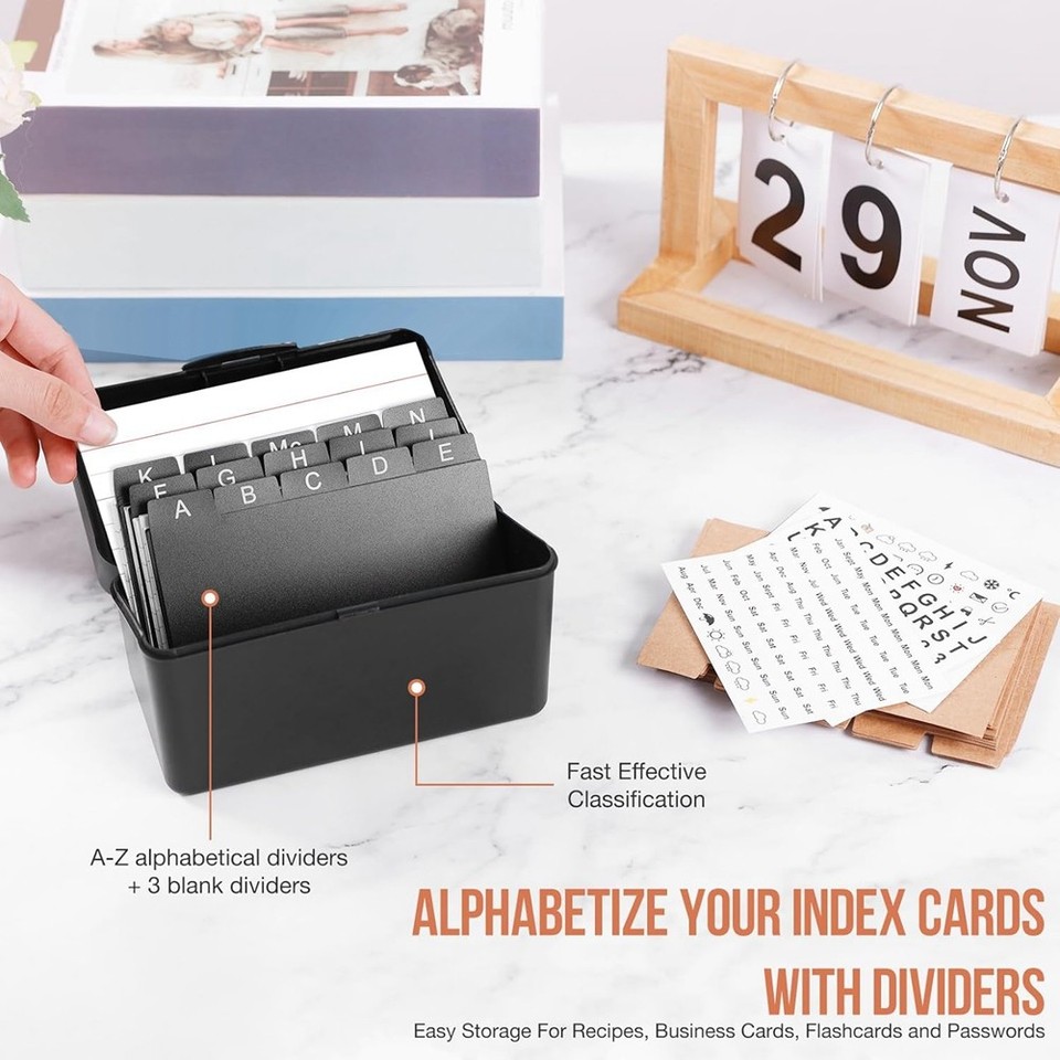 3inchx5inch Index Card Holder with Lock, Index Card Box Organizer ...