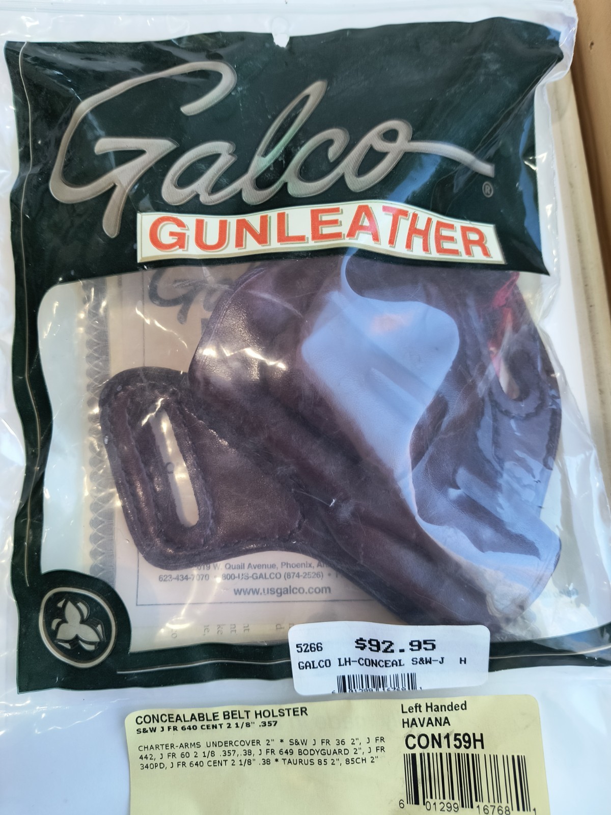 Galco Concealable Left Handed Belt Holster, Havana Color. Model ...