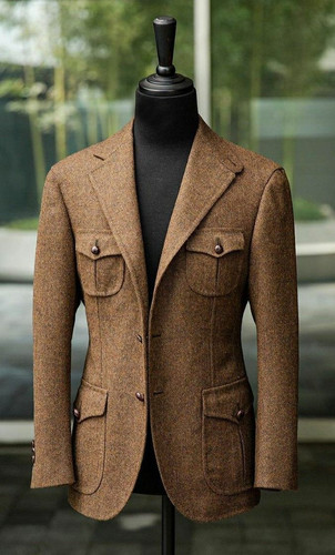 Men Safari Jacket Four Pockets Formal Business Prom Men Hunting Coat | eBay
