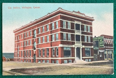 c1910 Antlers Hotel Wellington Kansas Litho Postcard Motel Bakery KS ...