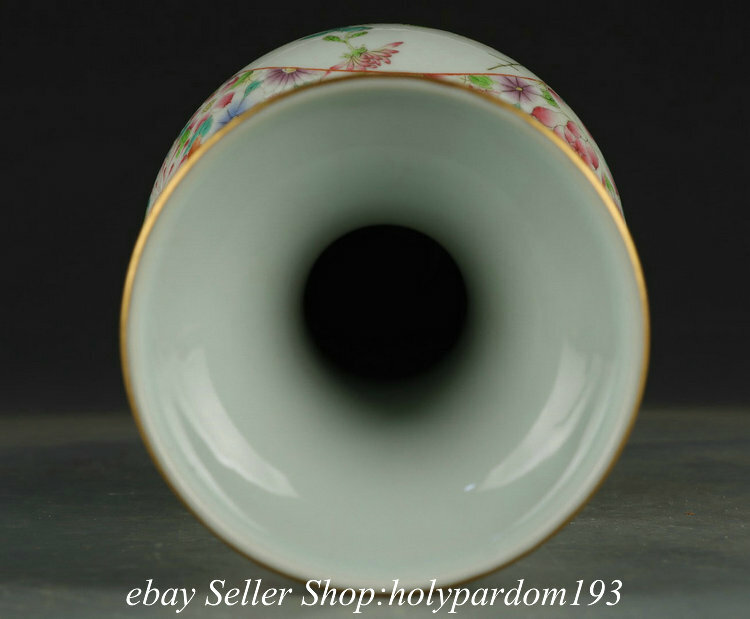 11.8" Qianlong Chinese Famille rose Porcelain Chook Flower Bird Vase ...