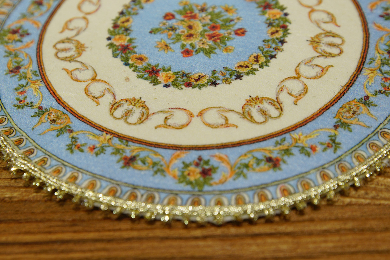 Nice Lace Round Dollhouse Miniature Rug Flower Garland Ivory Blue Heart ...