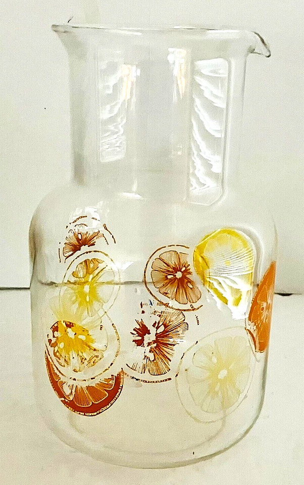 Vtg Pyrex Corning Glass Juice Carafe Pitcher Oranges Lemons 1.5 QT ...