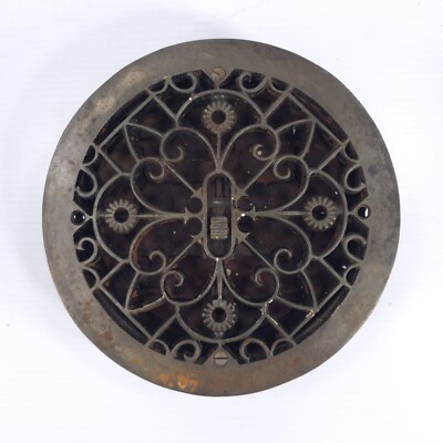 Antique Round Cast Iron Fancy Floor Register Vent Grate Sunflower ...