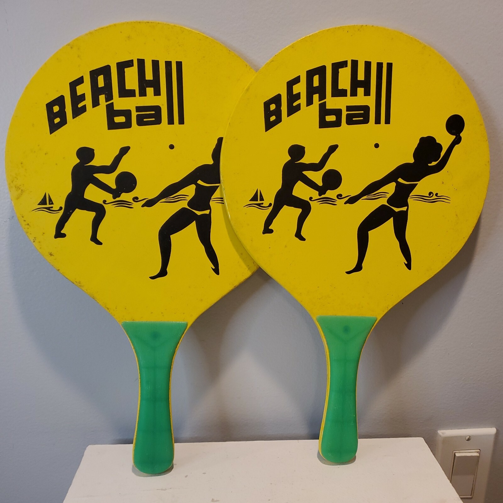 Vintage Beach Ball Paddles Wooden with red handles Lot of 2 | eBay