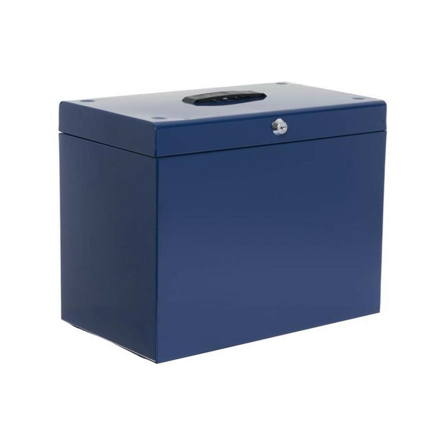 A4 File Filing Box Blue Metal Home Office Storage Lockable with ...