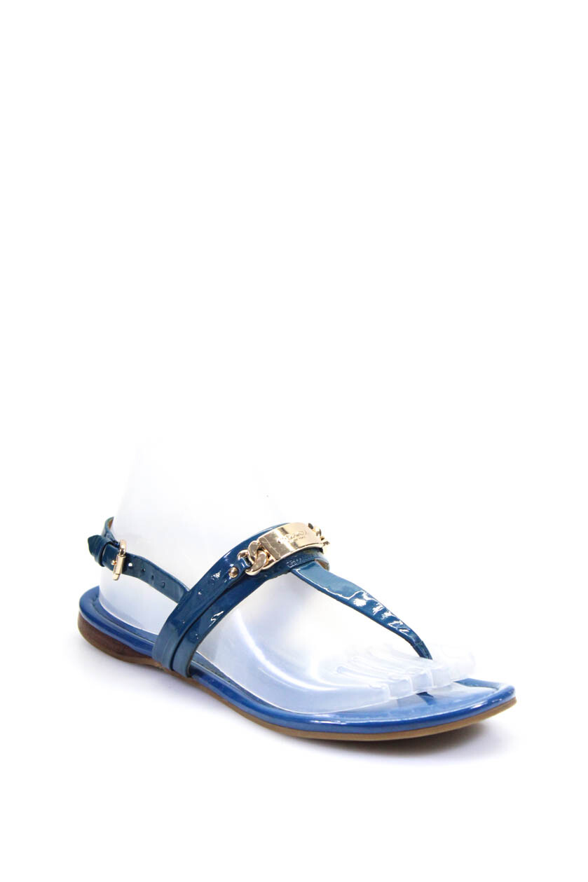 Coach Womens Dark Blue Leather Thong Sandals Shoes Si… - Gem