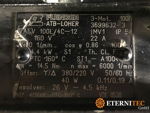 Flender ATB LOHER BVAFV 100L/4C-12 160V 4,4KW 22A 3699632-3 Motor 2900 ...