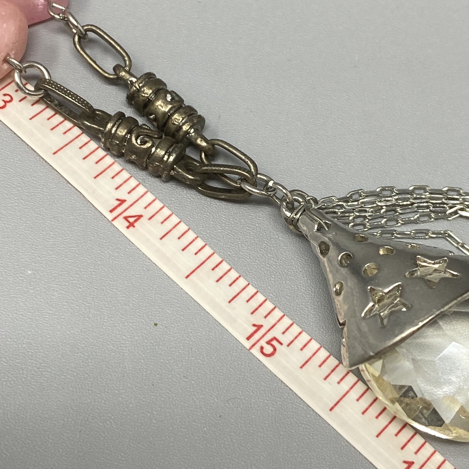 Crystal Pendant Necklace Pink Aurora Boreas & Stone Beads Cord Chain ...