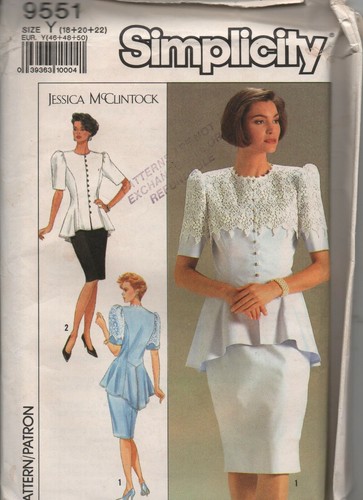 Simplicity 9551 Misses/Petite 2 Piece Dress Top and Skirt Size 18 - 22 ...
