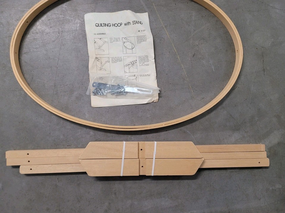 Vintage Quilting Hoop With Stand Oval Wood Frame 18x27 Sewing ...