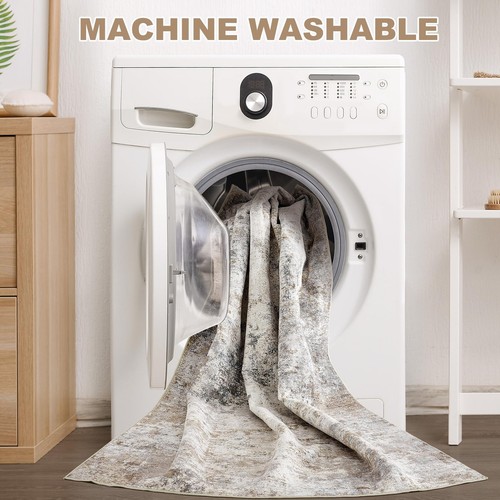 9x12 Area Rug Living Room Rugs - Washable Neutral Modern Abstract Soft ...