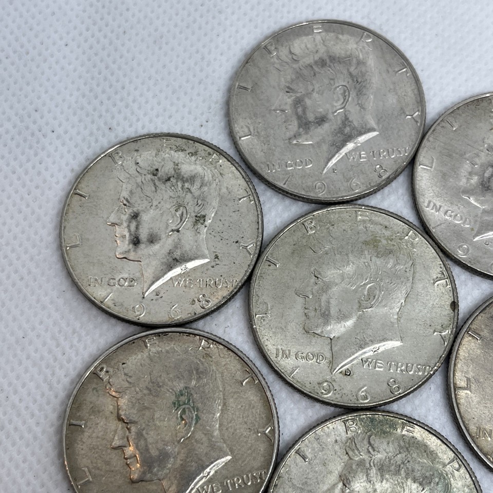 Silver Kennedy Half Dollars 1968 Silver Coins Lot Of 7 Beautiful Coins ...