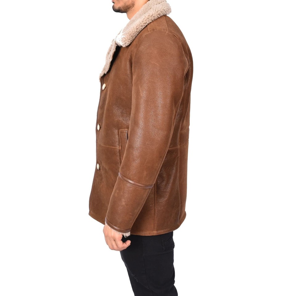 Mens Brown German Classic Real Sheepskin Shearling Leather Cromby ...