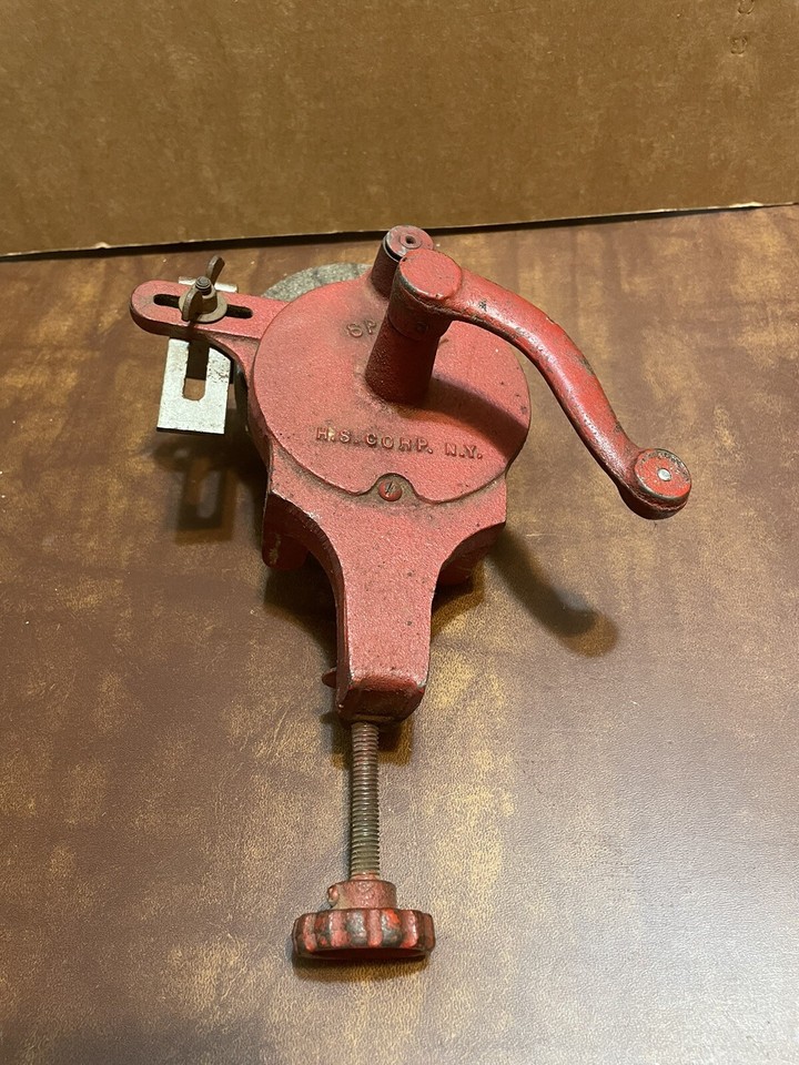 ANTIQUE SPEEDY H.S. CORP HAND CRANK BENCH GRINDER WHEEL TOOL VTG ...