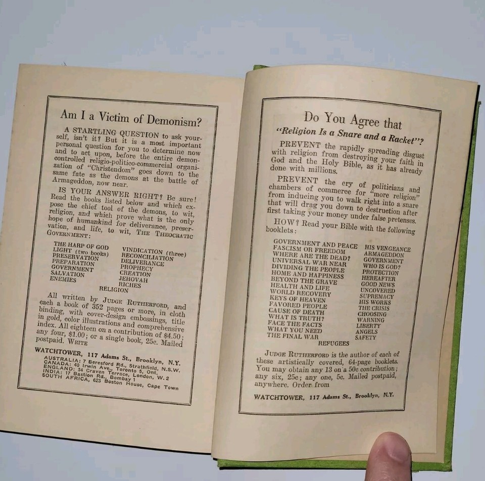 RELIGION 1940 Watchtower Jehovah's Witnesses IBSA JF Rutherford RARE ...