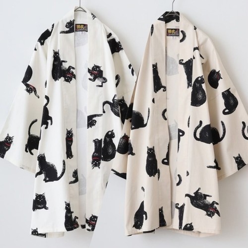 CIAO TOKYO Unisex Modern Japanese Haori Shirt Cotton Robe - Black Cats ...