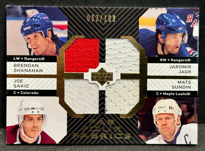 Shanahan Jagr Sakic Sundin 2007-08 Upper Deck Fab Four Fabrics /100 #FF-SSJS | eBay