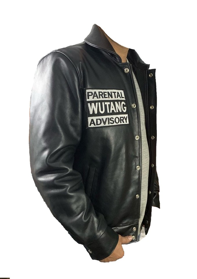 $2450 Wu Tang Leather Jacket Black Embroidery Patchwork Genuine Cowhide ...