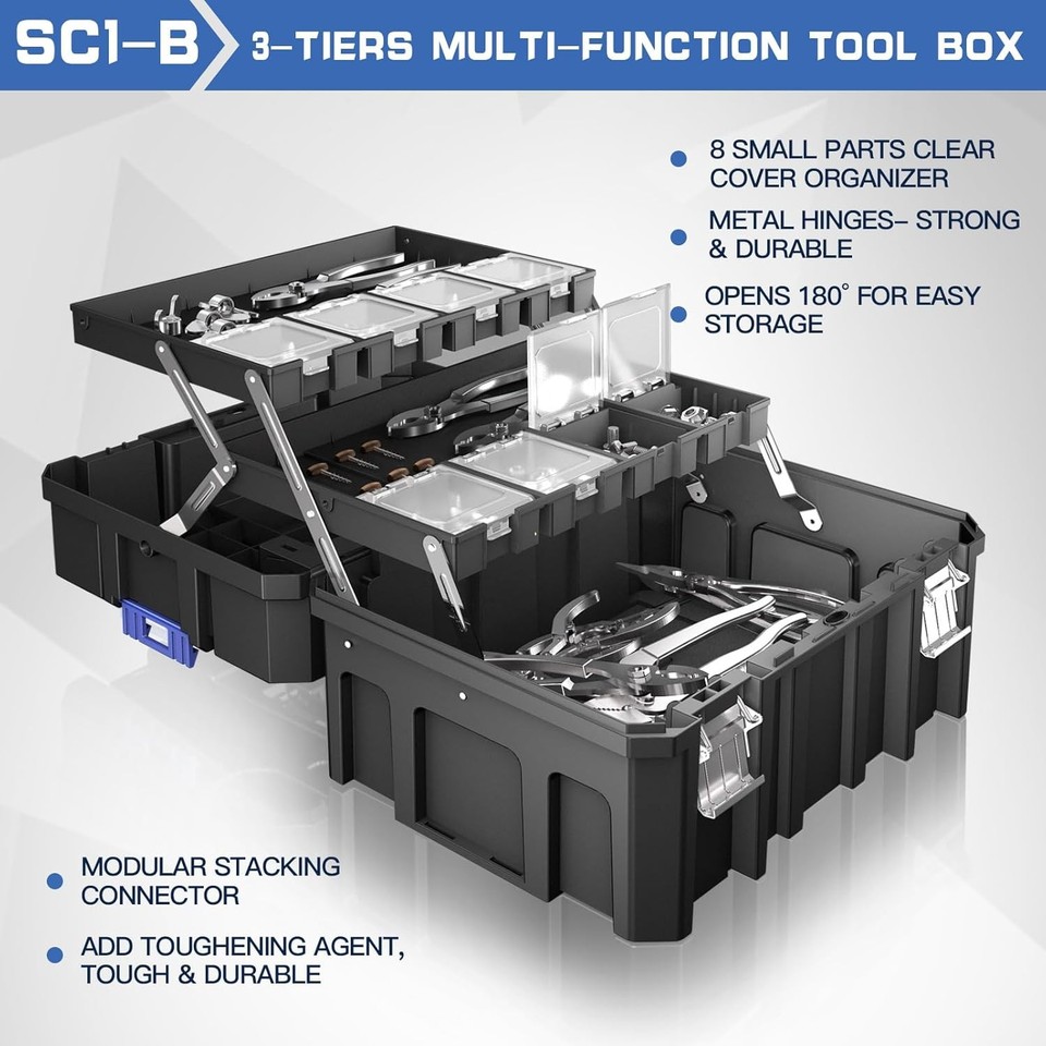 4 Tier Stackable Rolling Tool Box with Wheels | Modular Tool Organizer ...