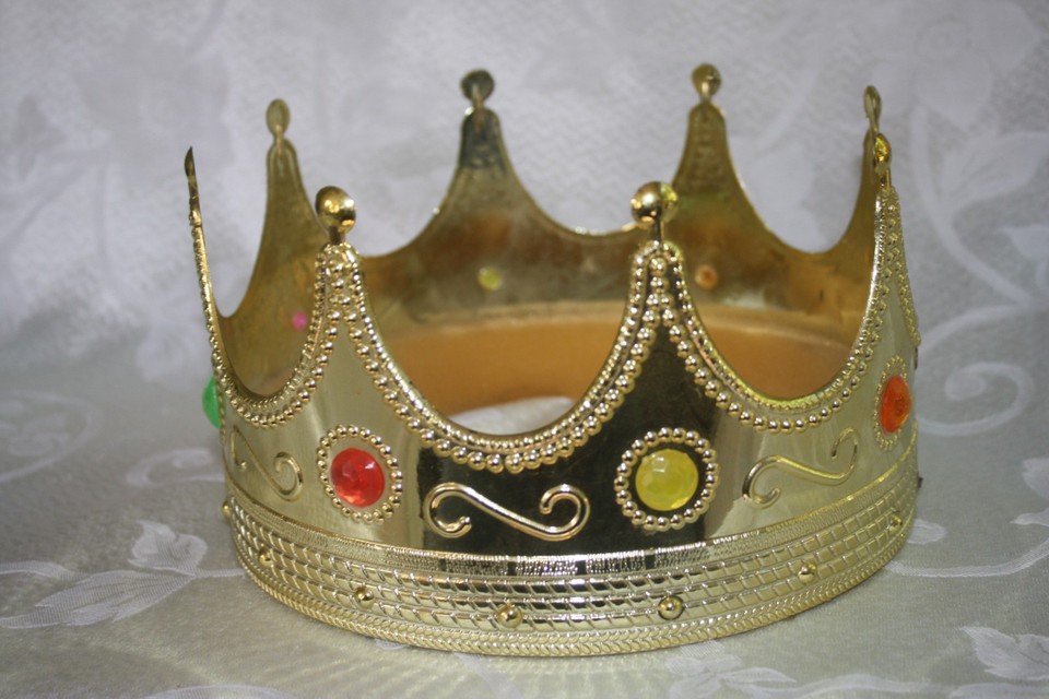 COSTUME Gold CROWN Male Royal KING Prince Headpiece RHINESTONES ...