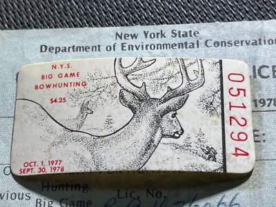 New York 1977 BIG GAME HUNTING LICENSE USED UNSIGNED | eBay
