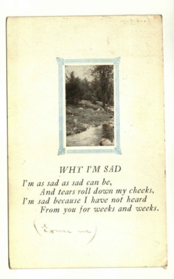 GREETINGS - WHY I'M SAD VINTAGE POSTCARD - STAMP 1922 | eBay