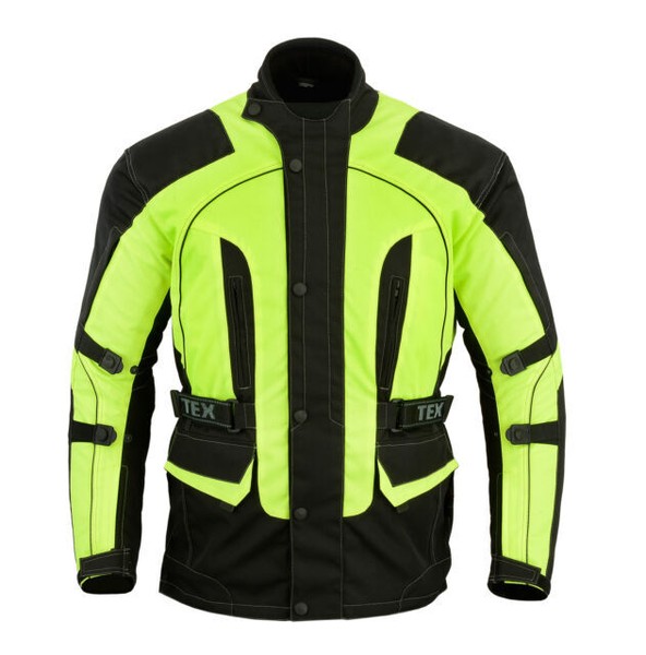 Texpeed Hi Visibility Motorcycle Jacket CE Approved, Black/Yellow ...