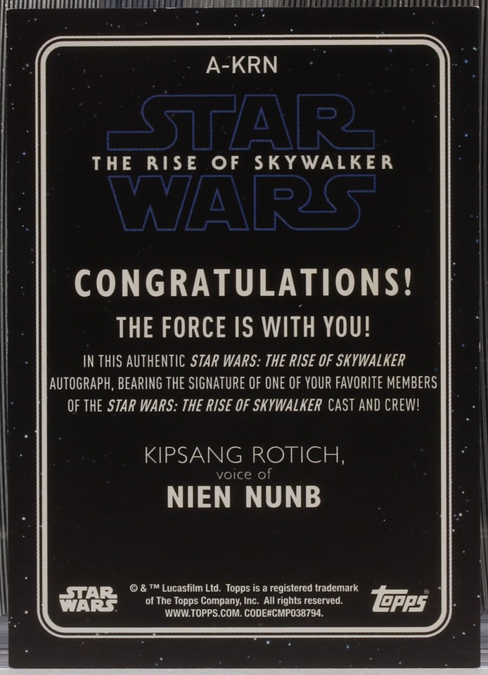 2020 Star Wars Rise of Skywalker Kipsang Rotich voice of Nien Nunb Auto ...