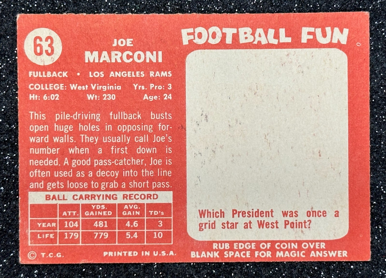 1958 Topps Joe Marconi #63 Football Card Los Angeles Rams (1x Pro Bowl ...