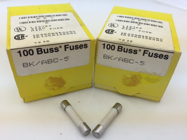 25 pcs, ABC-5 Bussmann, 5 Amp, 125vac/60vdc, Fast Acting Ceramic Tube ...