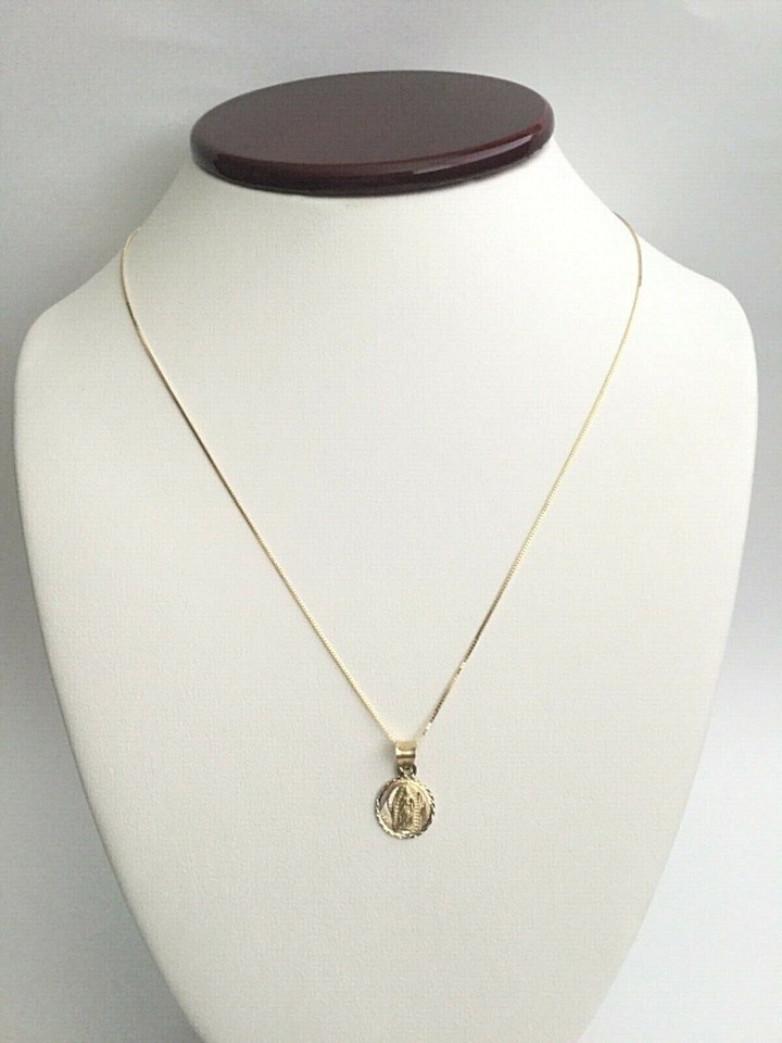 14K SOLID GOLD GUADALUPE BOX CHAIN NECKLACE 18" /14K ORO CADENA ...