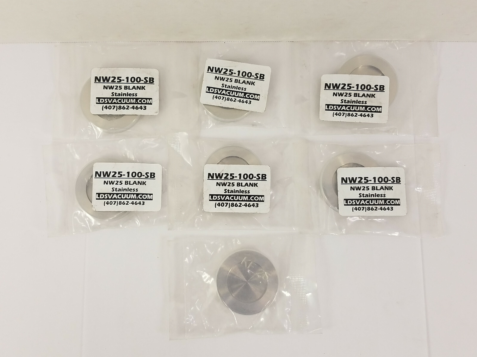 (7) LDS Vacuum NW25-100-SB Stainless Steel KF/NW25 Blank Fitting (QF25 ...