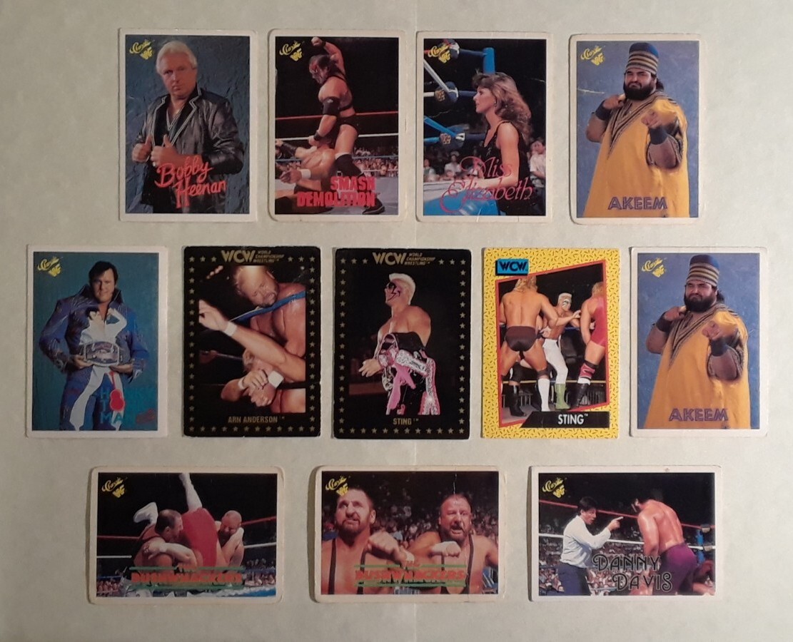 WCW WWF 12 CARD LOT Classic Impel Wrestling Sting Demolition Akeem USED ...