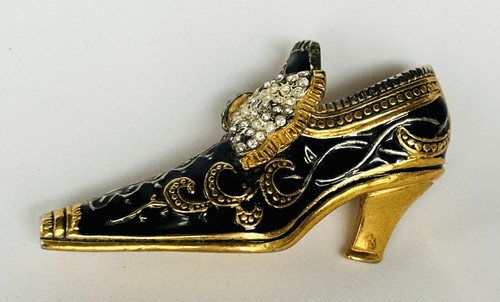 Vintage Gold tone Black Enamel Rhinestone Heel Shoe Brooch Pin | eBay