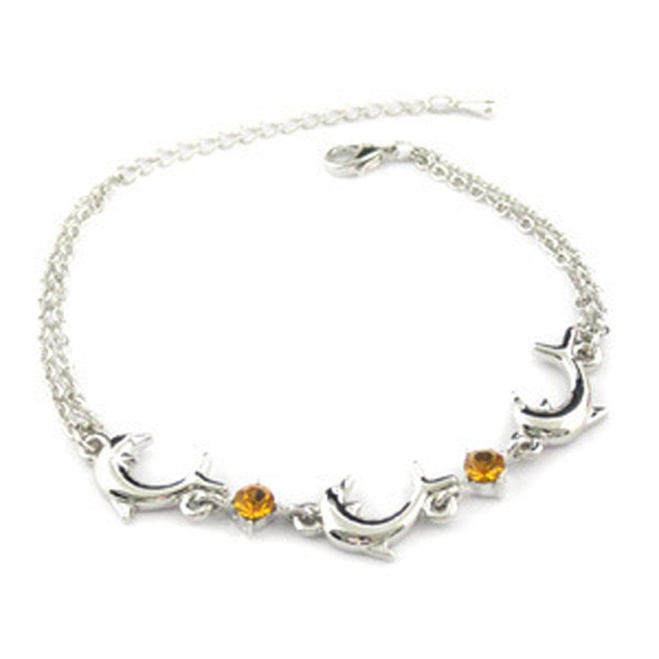 Sterling Silver Tone Bracelet Dolphin Link Purple Amethyst Blue Crystal ...