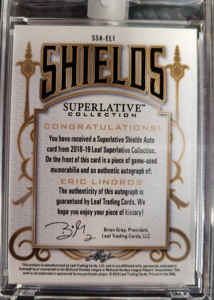 2019 Leaf Superlative Shields Eric Lindros Shield Auto 1/1 - RARE!! | eBay