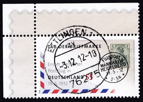 GERMANY 2012 Corner Stamp Michel 2954 Scott 2689 First Postal Flight in ...