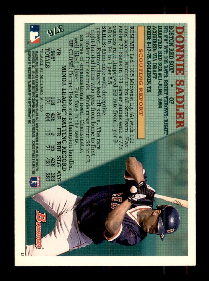 1996 Baseball Bowman Donnie Sadler Boston Red Sox #376 4 | eBay