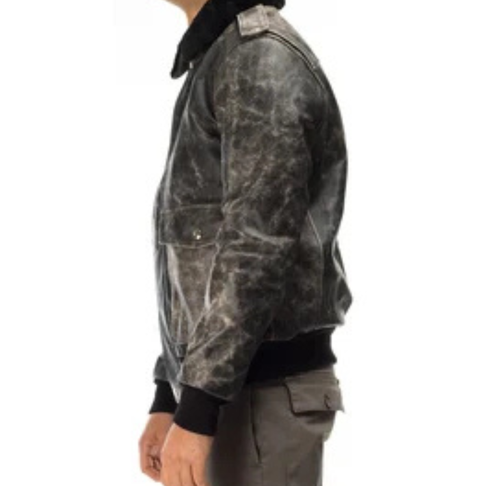 handmade Men genuine lamb leather Aviator Bomber jacket BLACK VINTAGE ...