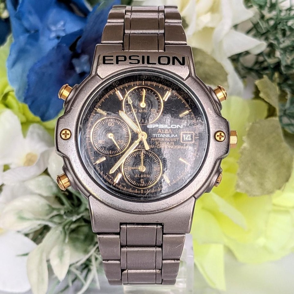 Seiko Alba Epsilon Men's Black Silver Chrono Alarm Watch Used | eBay