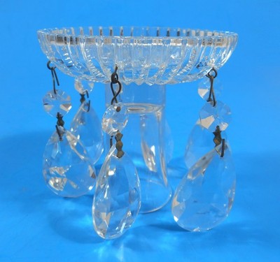 Vintage 3-7/8" Clear Crystal Chandelier Bobeche with 6 Hanging Crystal ...
