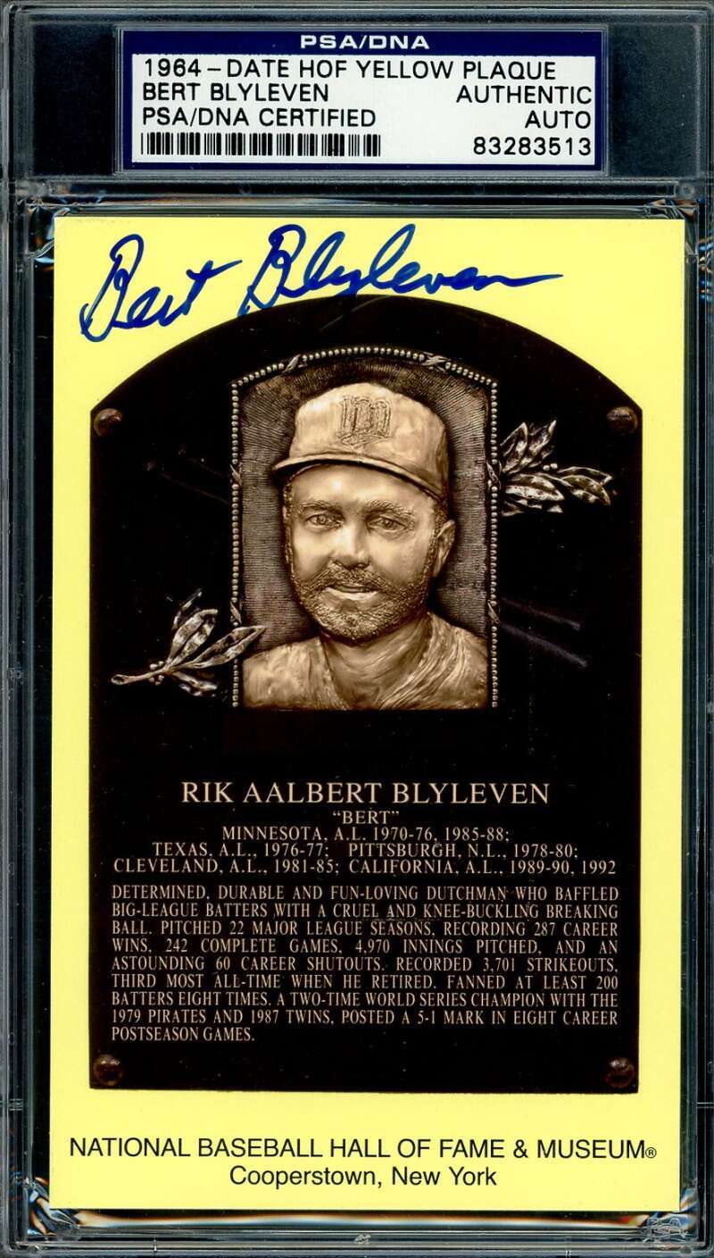 Bert Blyleven PSA DNA Coa Signed Gold Hall of Fame Plaque Postcard ...